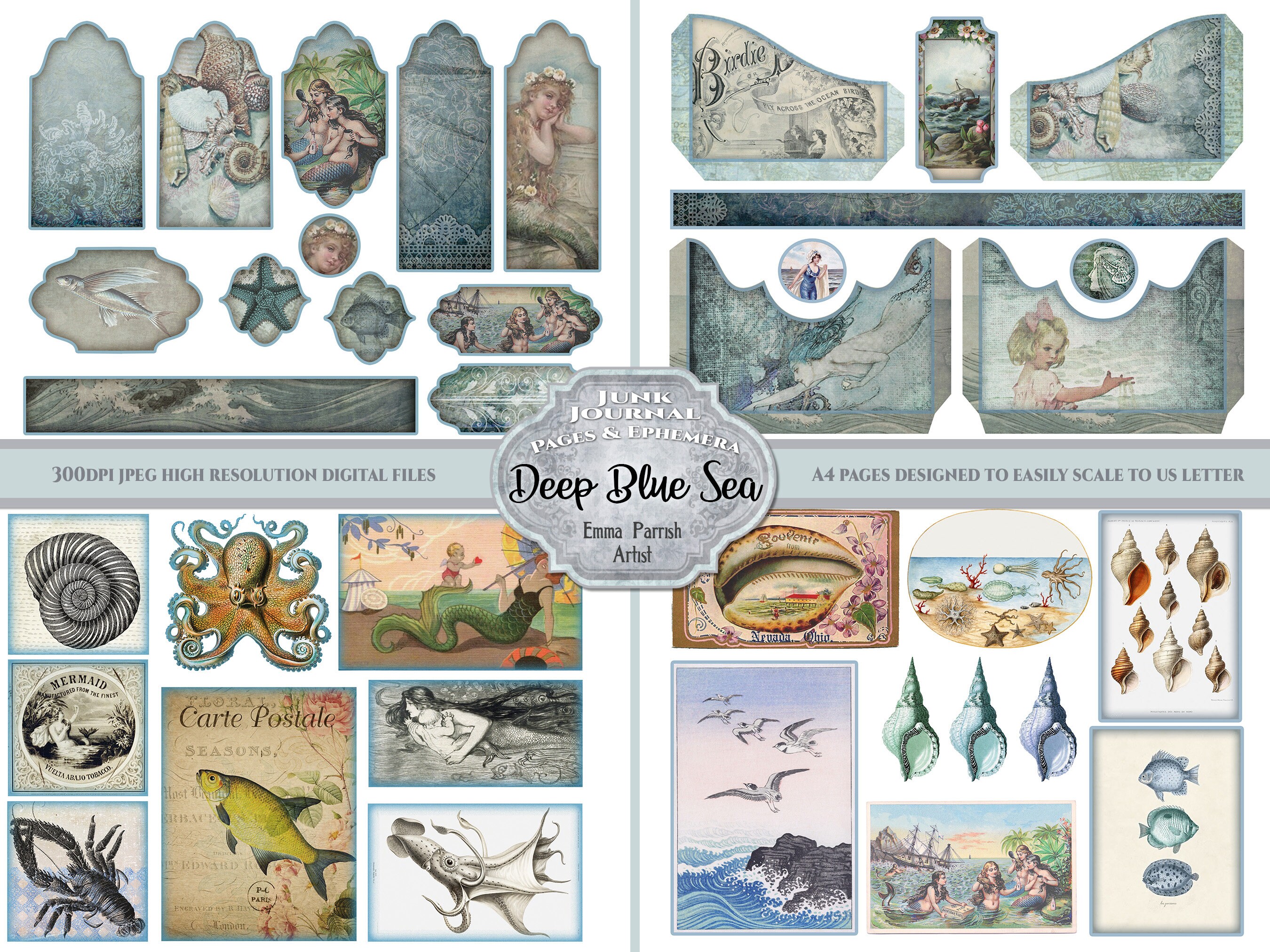 Ocean Junk Journal Kit Nautical Blue Digital Paper Printable - Etsy UK