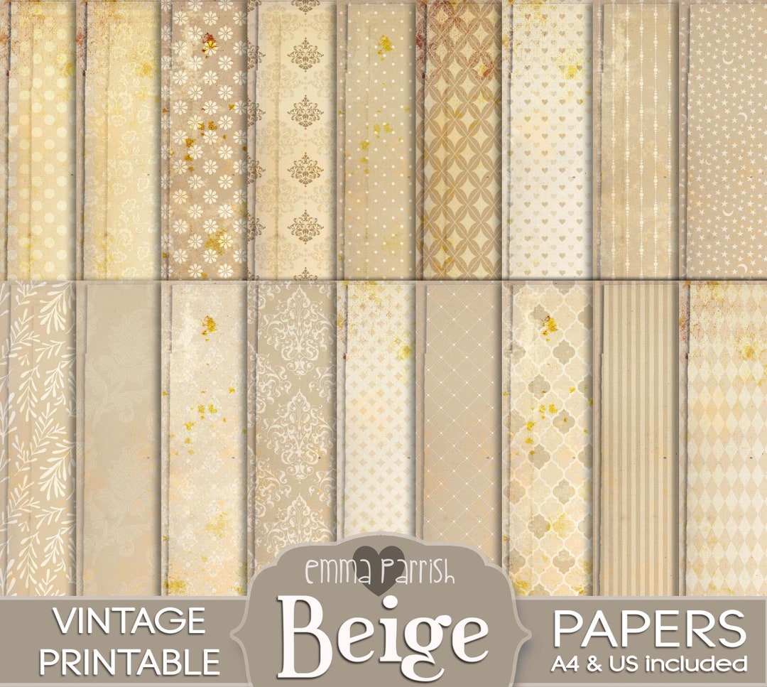 Vintage Beige Patterned Printable Papers, for Junk Journal, Scrapbook ...