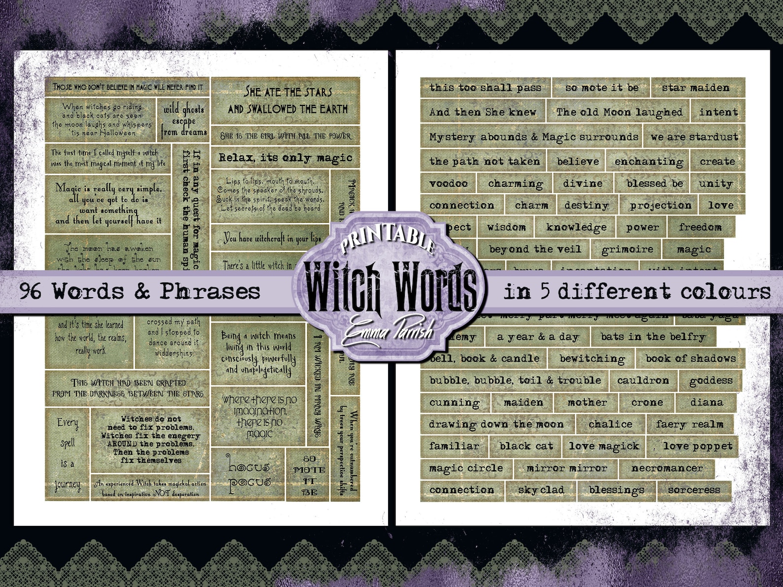 Witch Printable Inspirational Words & Phrases Witchcraft Junk | Etsy