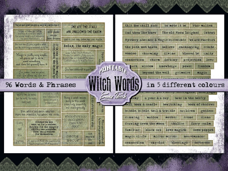 Witch Printable Inspirational Words & Phrases Witchcraft Junk - Etsy