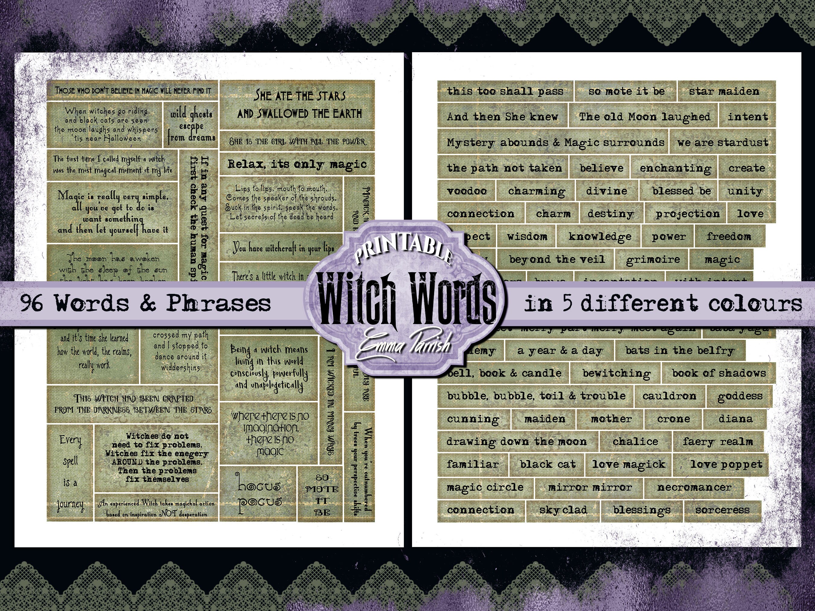 Witch Printable Inspirational Words & Phrases Witchcraft Junk | Etsy