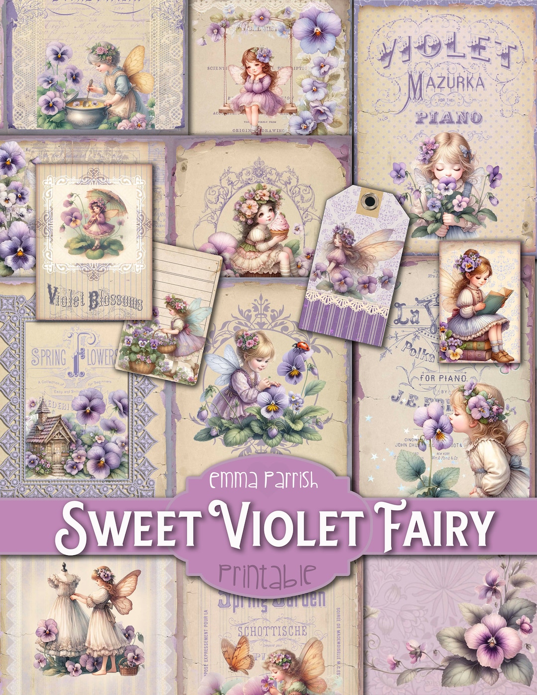 Sweet Violet Fairies Printable Journal Kit, Spring Flower Fairy Junk ...