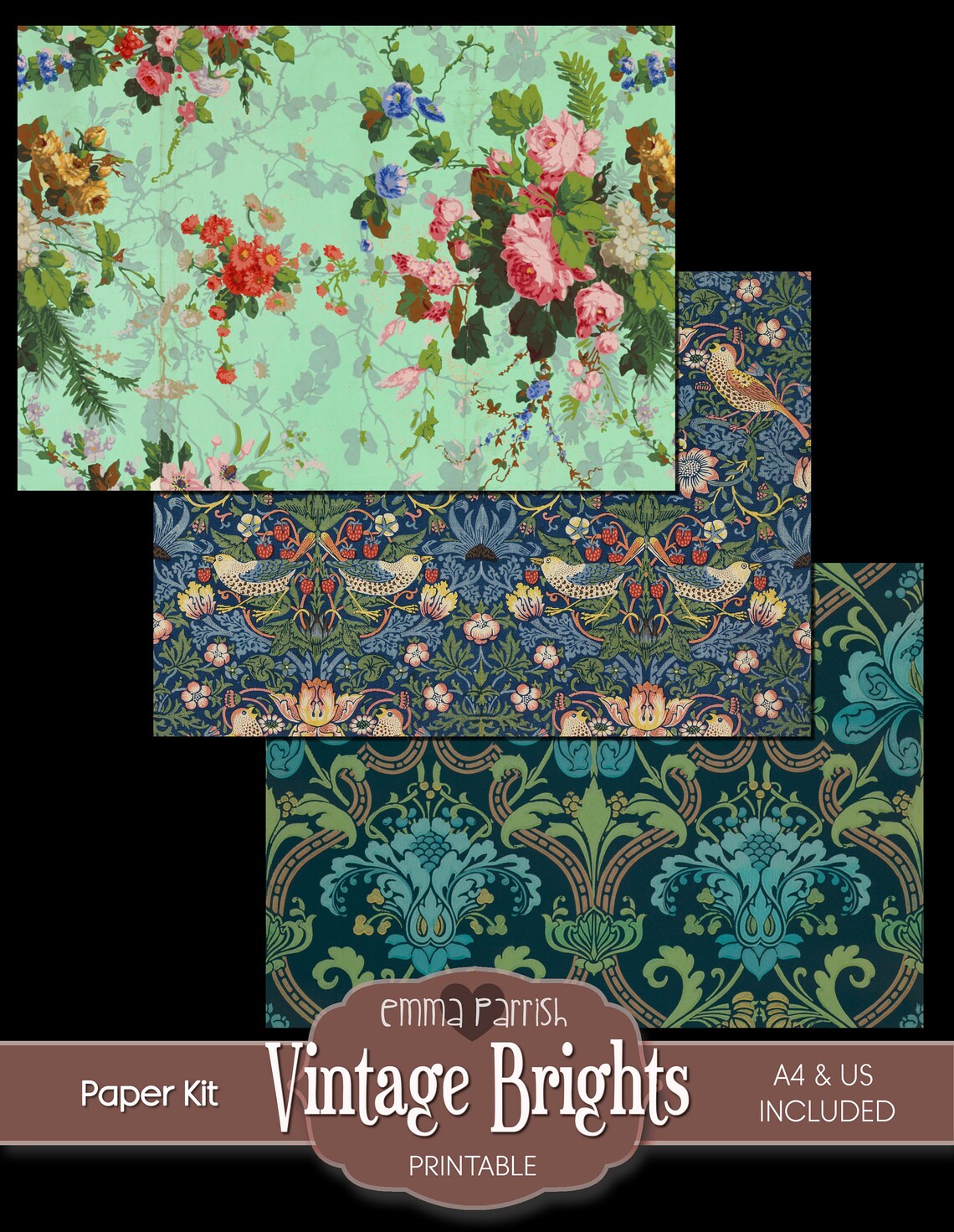 Vintage Bright Patterned Printable Paper Pack Junk Journal - Etsy