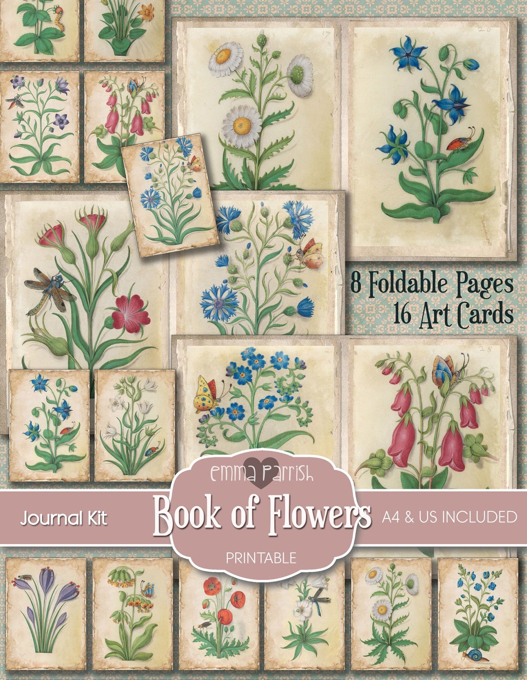 Printable Flowers Junk Journal Kit, Flower Journal, Floral Digital ...