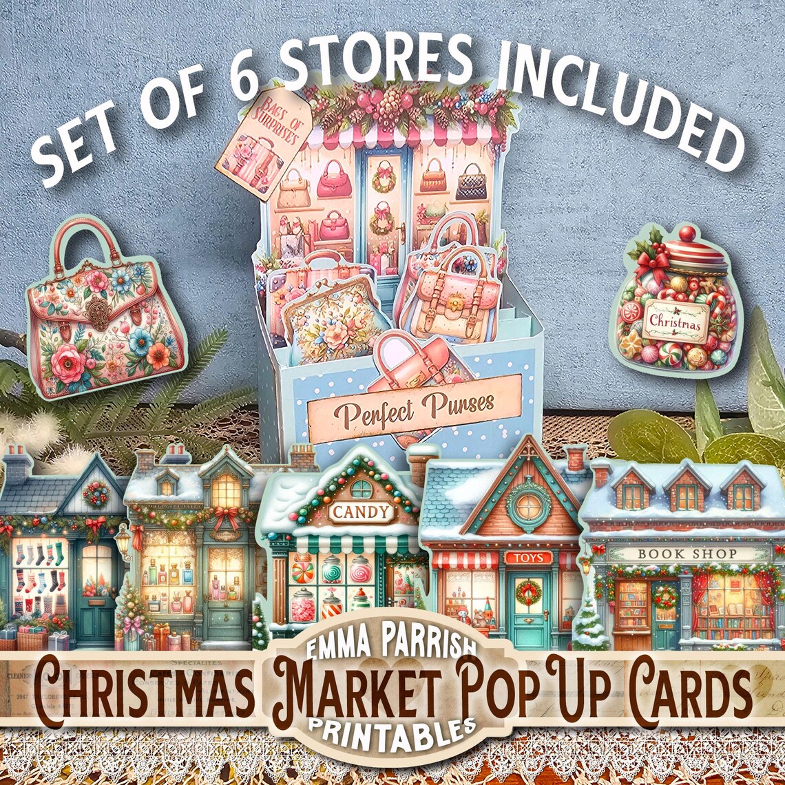 Pop-up Christmas Market Printables Kit, Set of 6, DIY 3D Papercraft ...