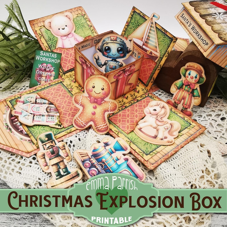 Santa's Workshop Christmas Explosion Box, Gift Box Printable, Christmas ...