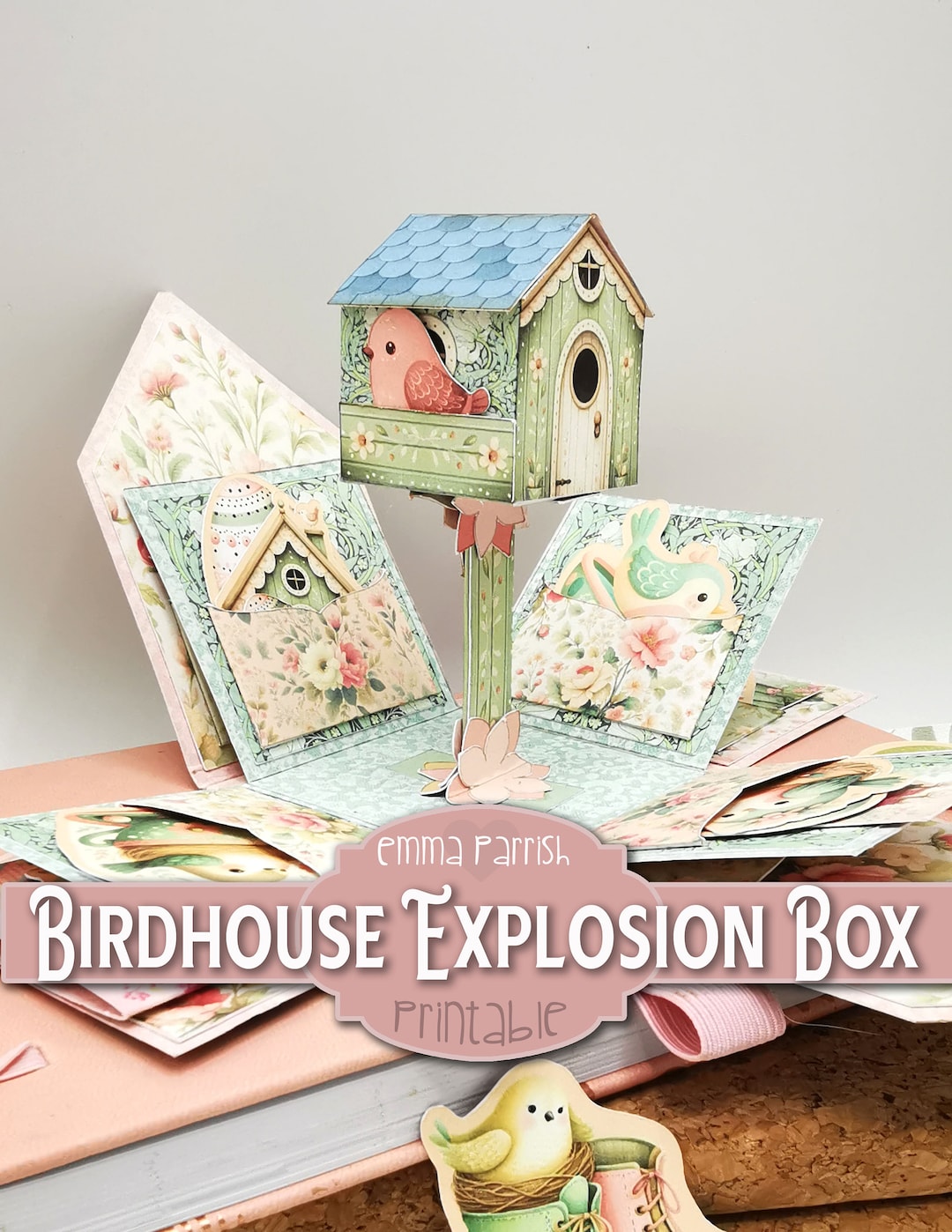 Little Birdhouse Printable Exploding Box Card, Junk Journaling, Cricut ...