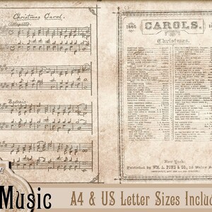 Vintage Christmas Printable Music Paper, Junk Journal Pages, Festive ...