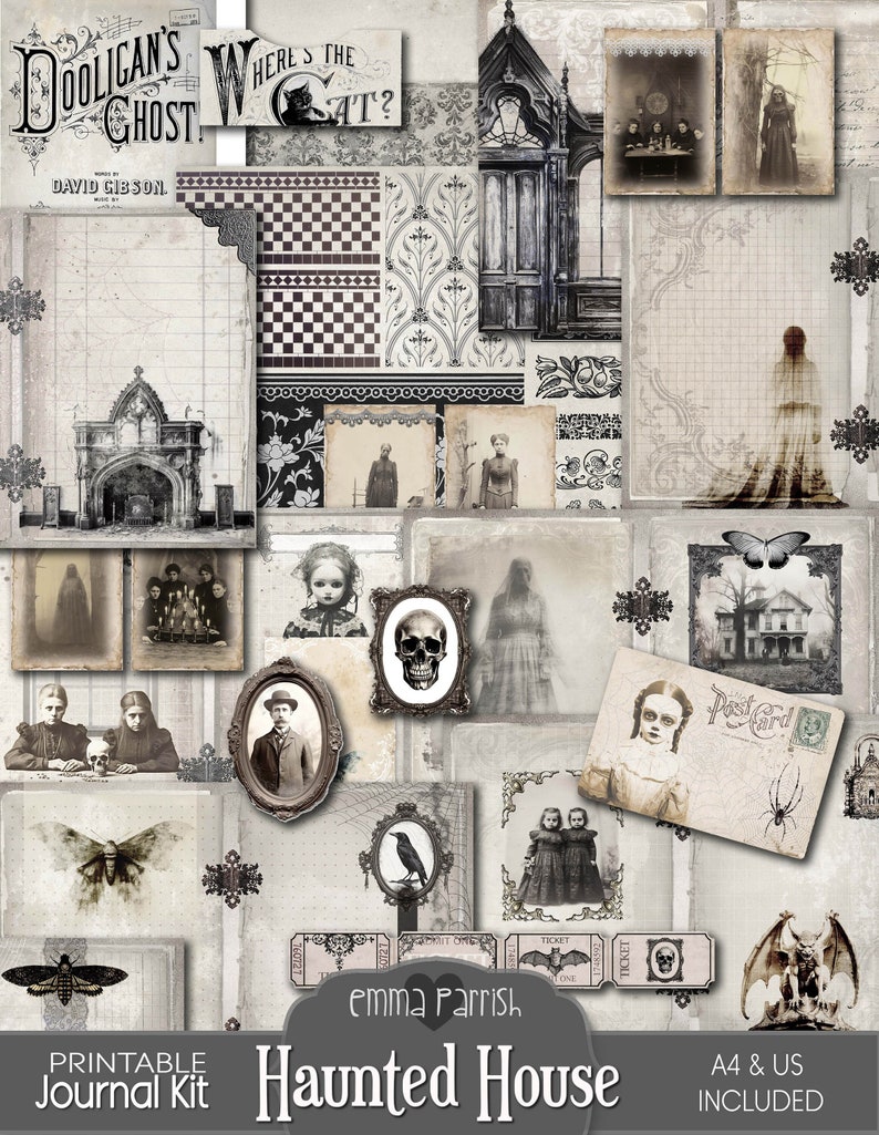 Haunted House Junk Journal Kit, Printable, Gothic Ephemera, Spooky ...