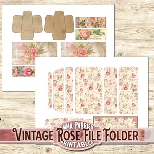 File Folder Storage Case, Vintage Rose Printable, Papercraft, Ephemera ...