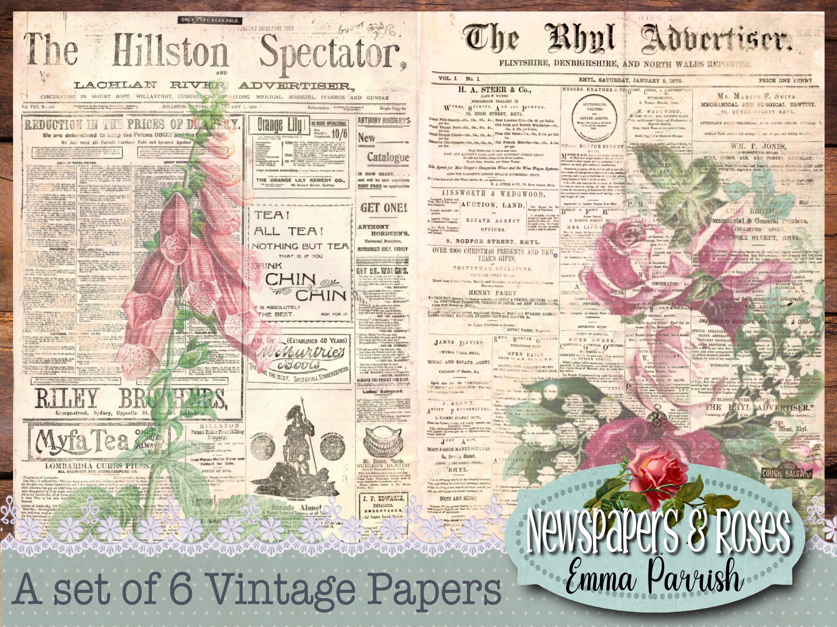 Shabby Roses Printable Paper Vintage Junk Journal Pages | Etsy UK