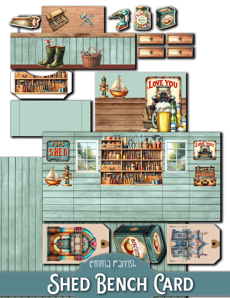 Pop up Bench Card Making Bundle, Male Mens Blue Boys Cards, Cricut PNG ...