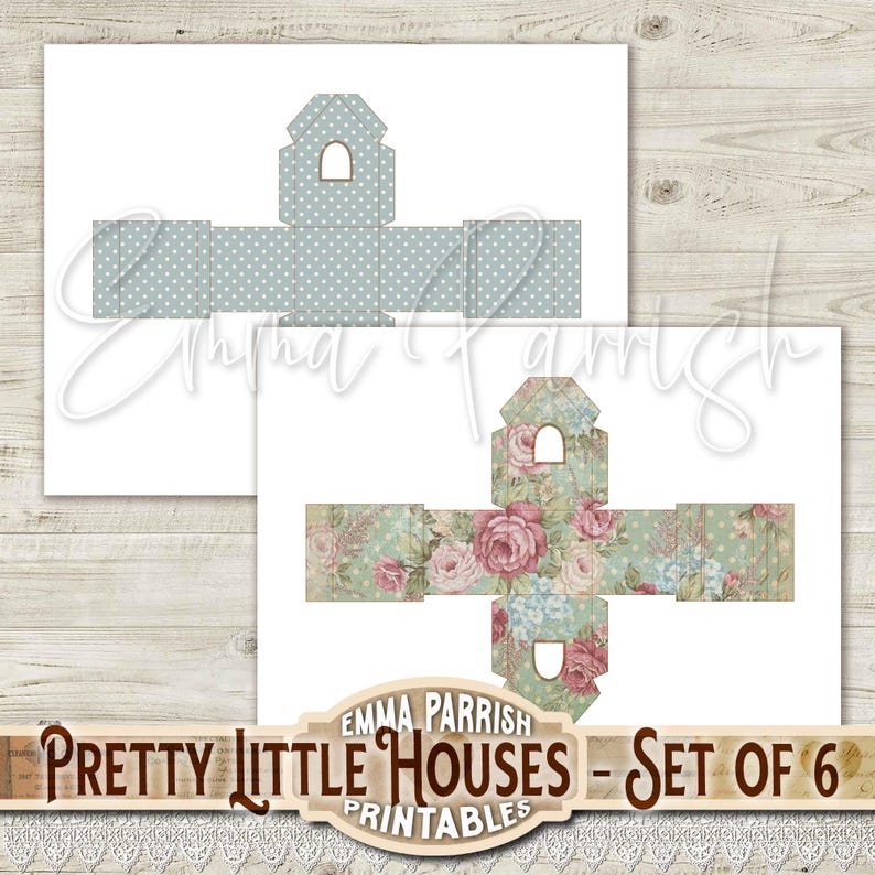 Pretty Little Houses, Gift Box Printable, Set of 6, Home Decor, Spring ...