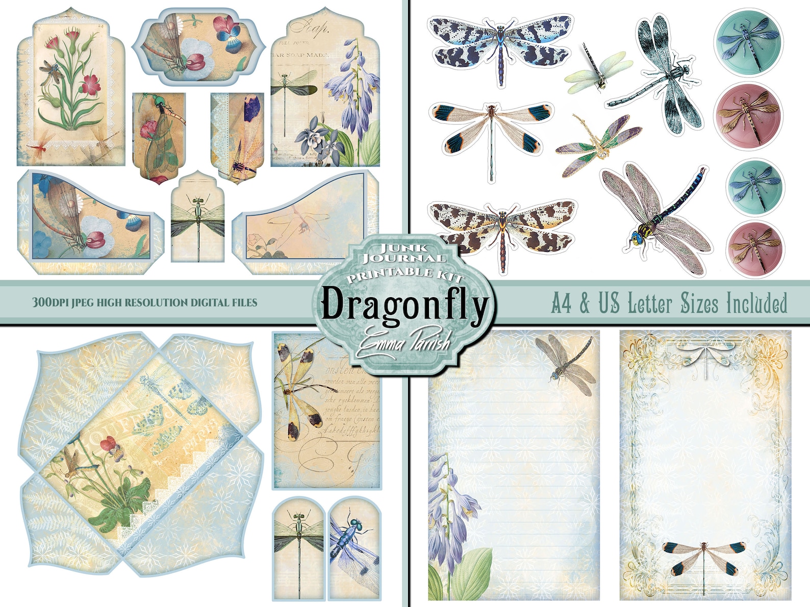 Dragonfly Junk Journal Kit Digital Printable Paper Vintage - Etsy