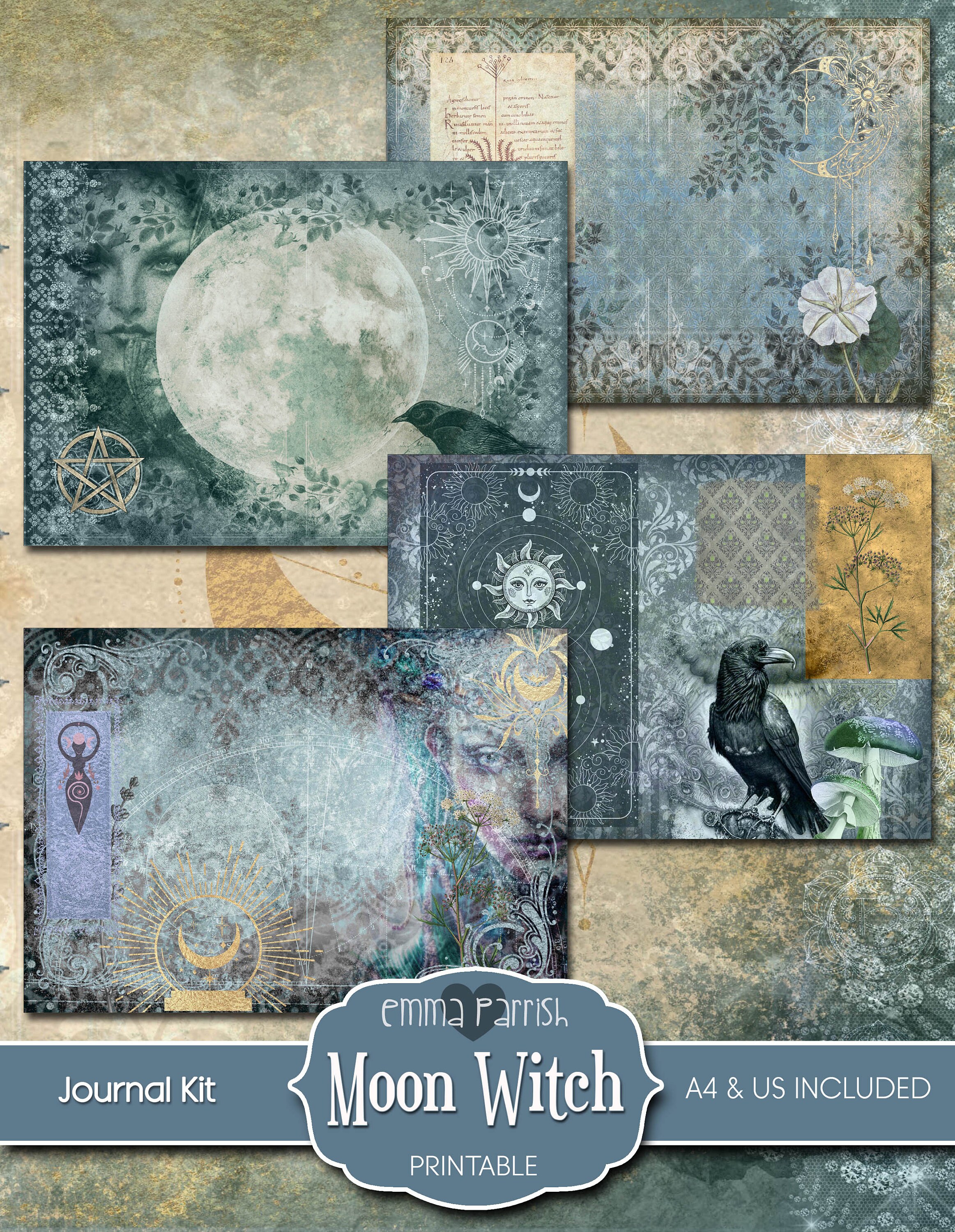 Moon Witch Journal, Junk Journal, Printable Kit, Celestial, Witchcraft ...