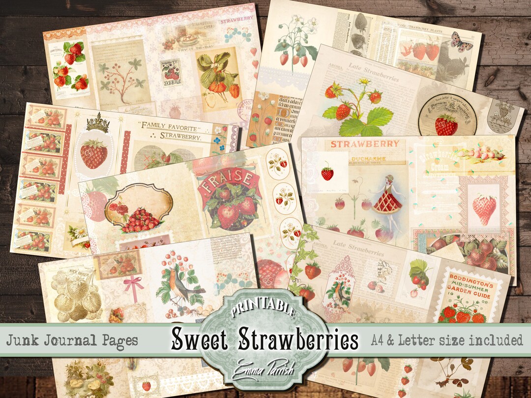 Vintage Strawberry Junk Journal Printable Paper, Strawberry Digital ...
