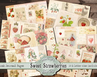 Vintage Strawberry Junk Journal Printable Paper, Strawberry Digital ...