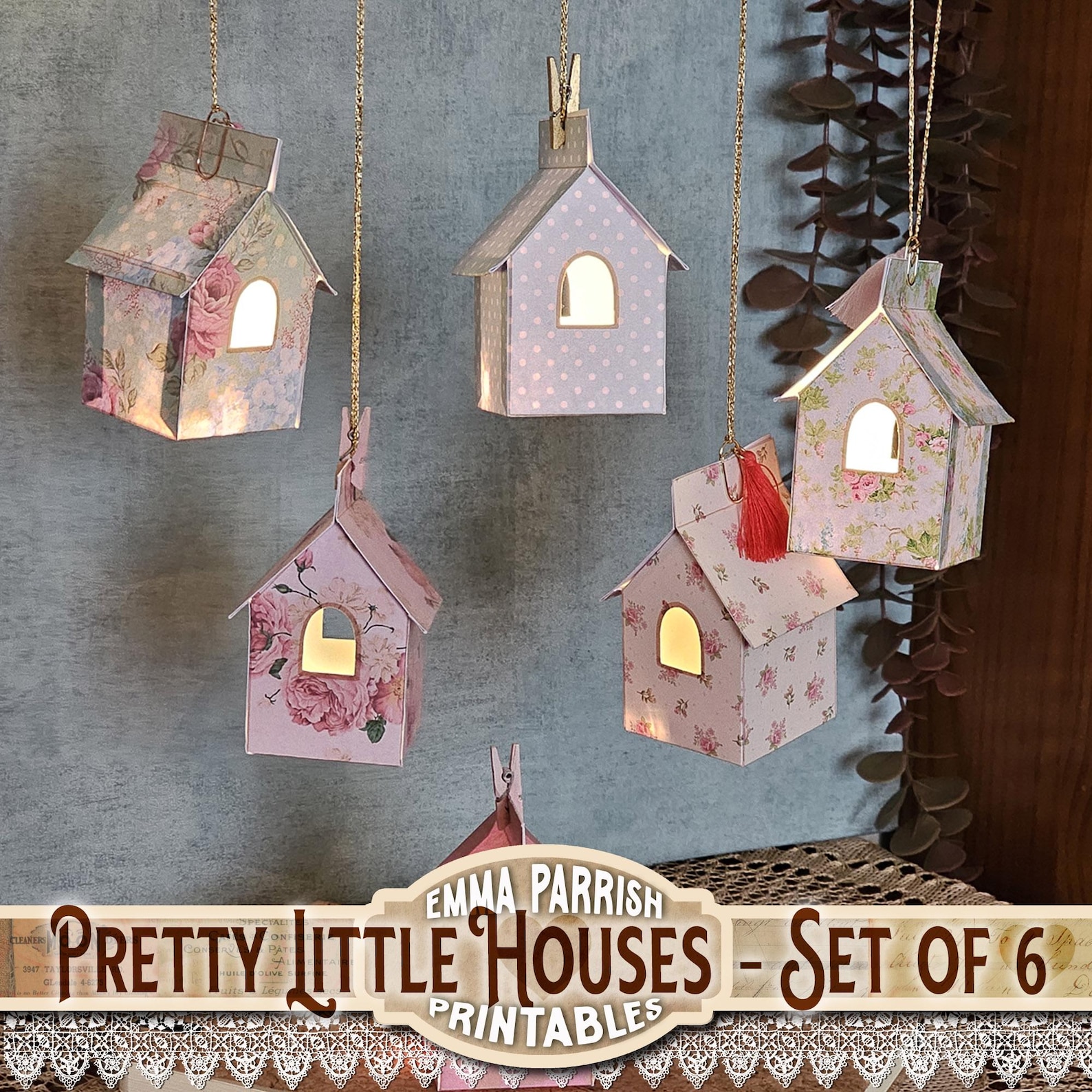 Pretty Little Houses, Gift Box Printable, Set of 6, Home Decor, Spring ...