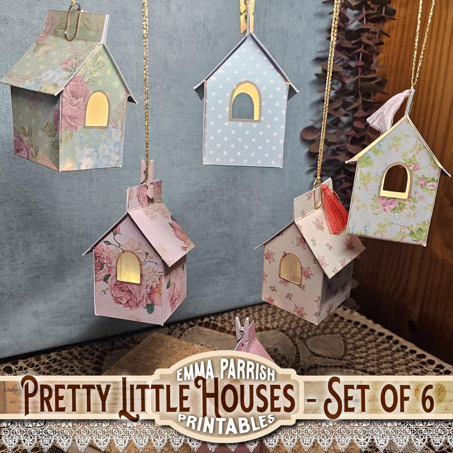 Pretty Little Houses, Gift Box Printable, Set of 6, Home Decor, Spring ...