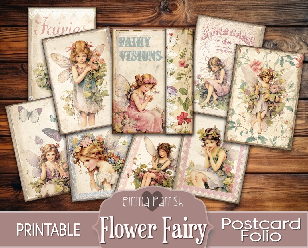 Flower Fairy Printable Postcards Folio, Fairies Junk Journaling Cards ...