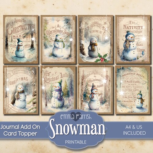 Snowman Printable Card Topper Junk Journal Insert Add On - Etsy