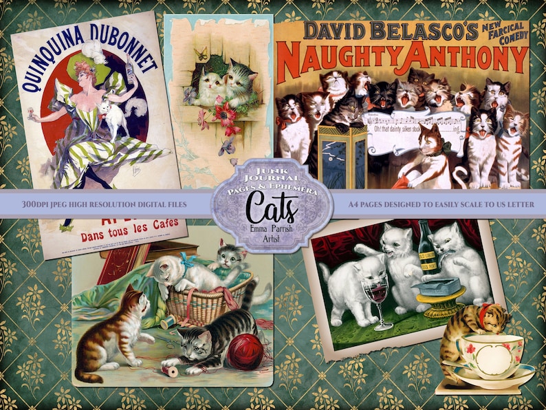 Cat Junk Journal Printable Kit Cat Ephemera Vintage - Etsy UK