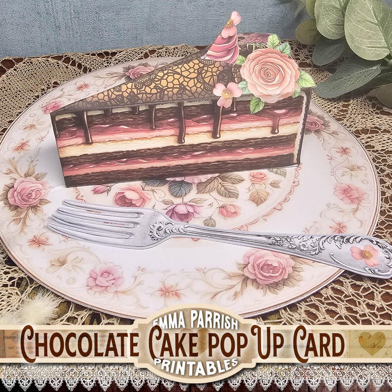 Printable Chocolate Cake Pop up Card, 3D Birthday Card, Digital JPEG ...