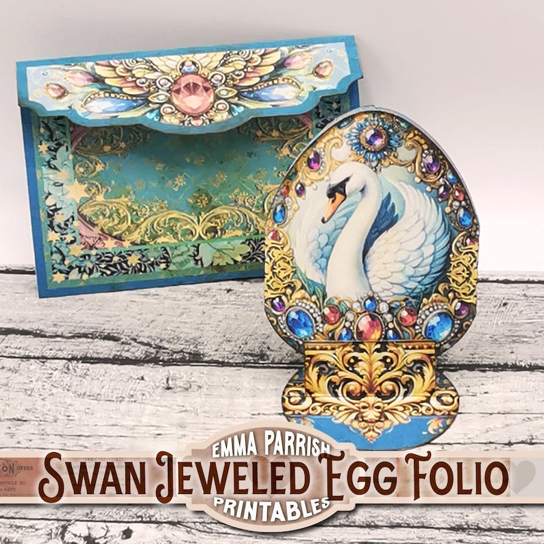 Jeweled Swan Printable Folio Kit, Mini Egg Folio, Tags & Pockets, Junk ...