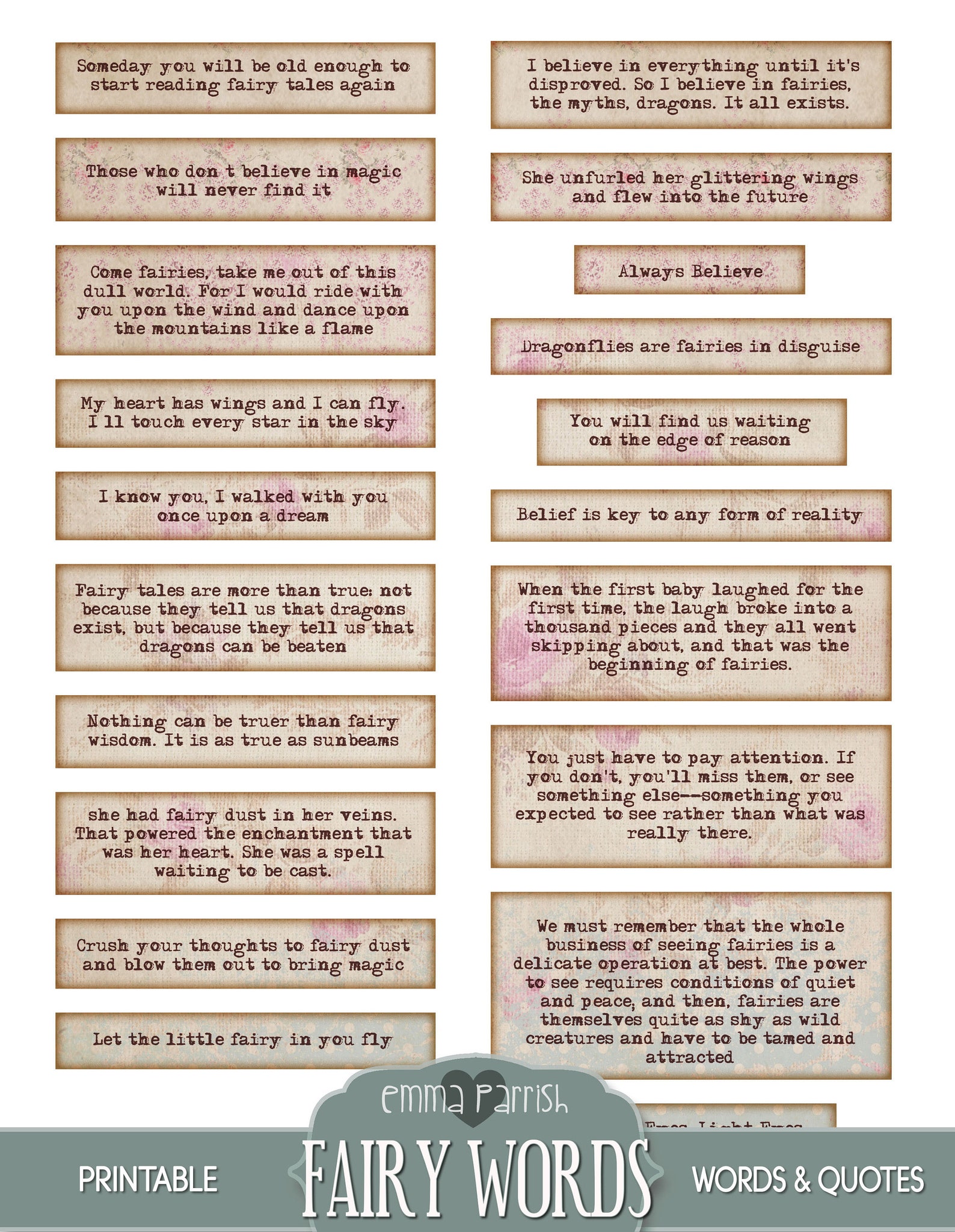Printable Fairy Words, Quotes & Phrases, Junk Journal, Ephemera ...