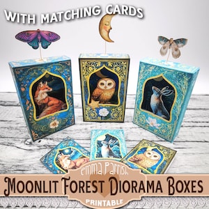 3 Foldable Diorama Boxes, Hare, Owl, Fox, Forest Woodland Animals ...