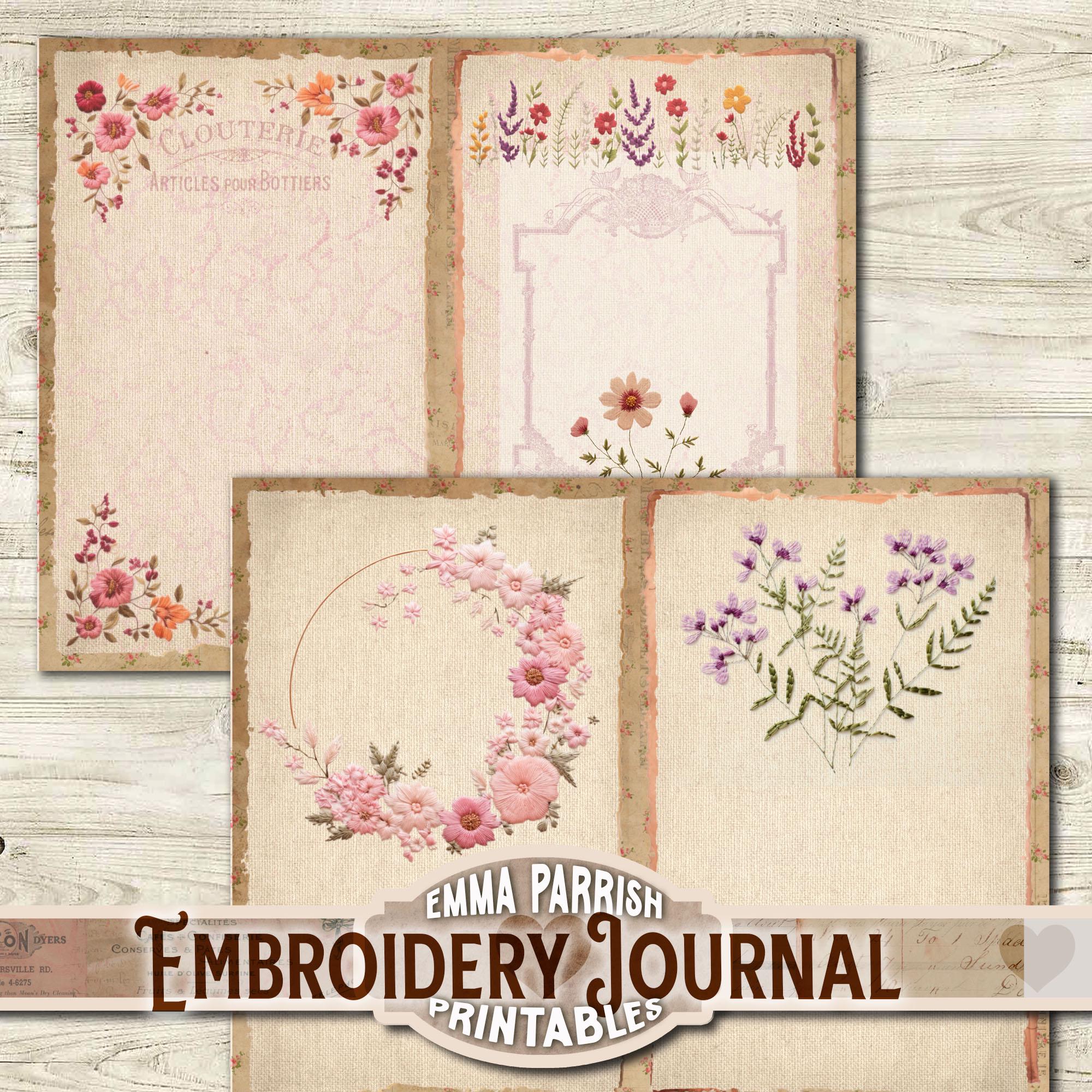 Vintage Embroidery Junk Journal Printables Kit, Textile Fabric Digital ...