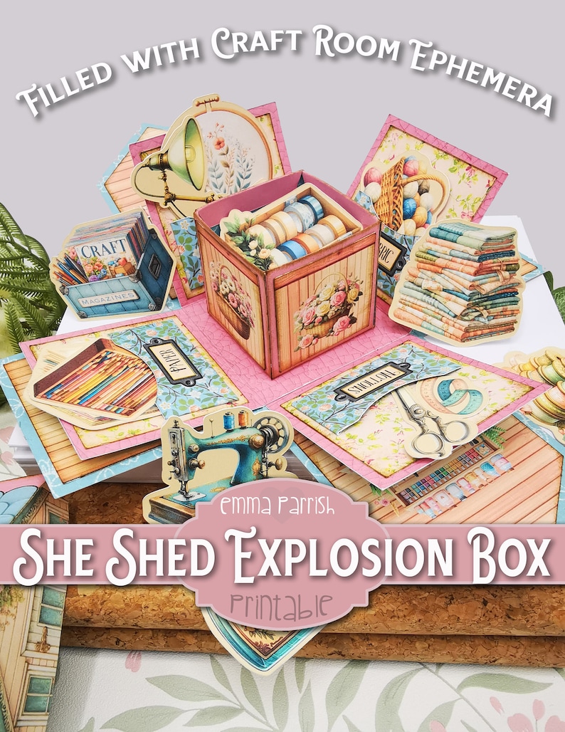 Printable Exploding Box Card, Craft Room, She Shed, Sewing, Junk ...