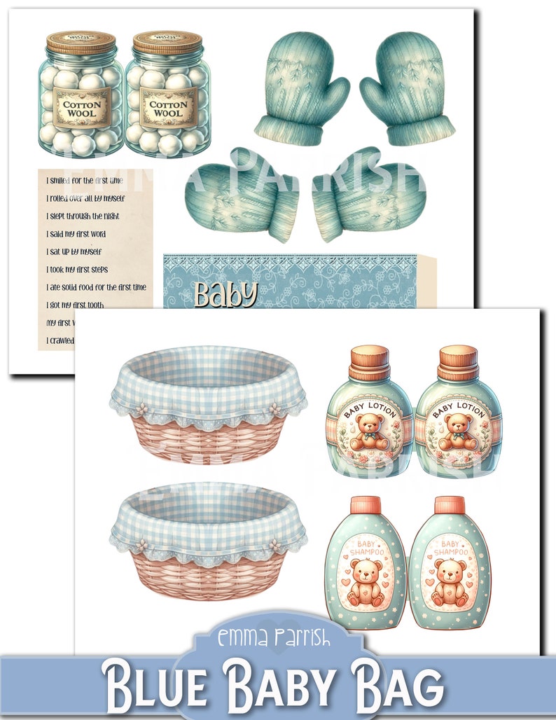 Printable Baby Diaper Changing Bag Junk Journal Folio, 10 Interactive ...
