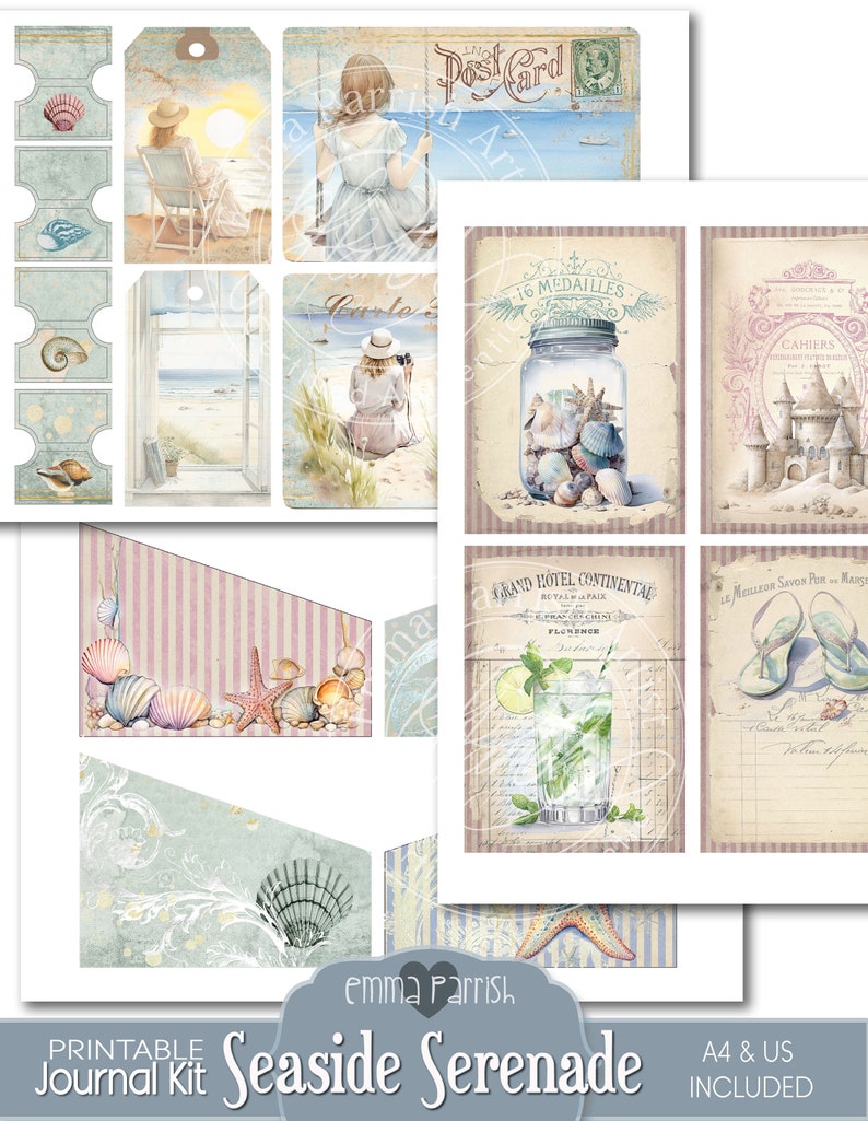 Seaside Junk Journal Kit, Beach, Ocean, Coastal, Pastel, Shabby ...