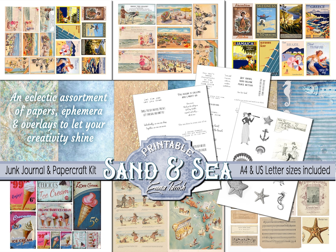 Sand & Sea Junk Journal Kit, Vintage Ocean Printable, Holiday Junk ...
