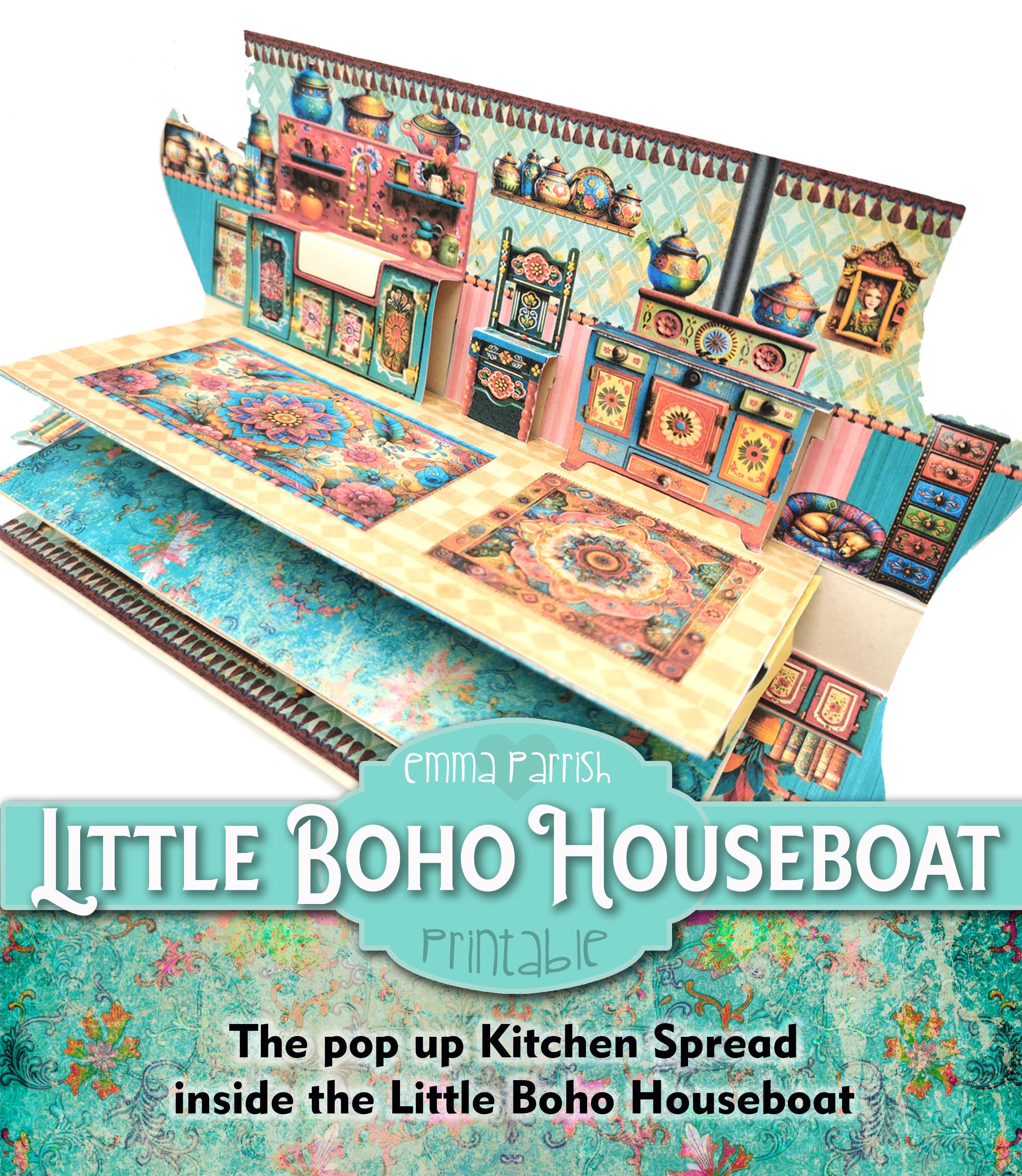 Little Boho Houseboat Printable Junk Journal Folio, Canal Boat ...