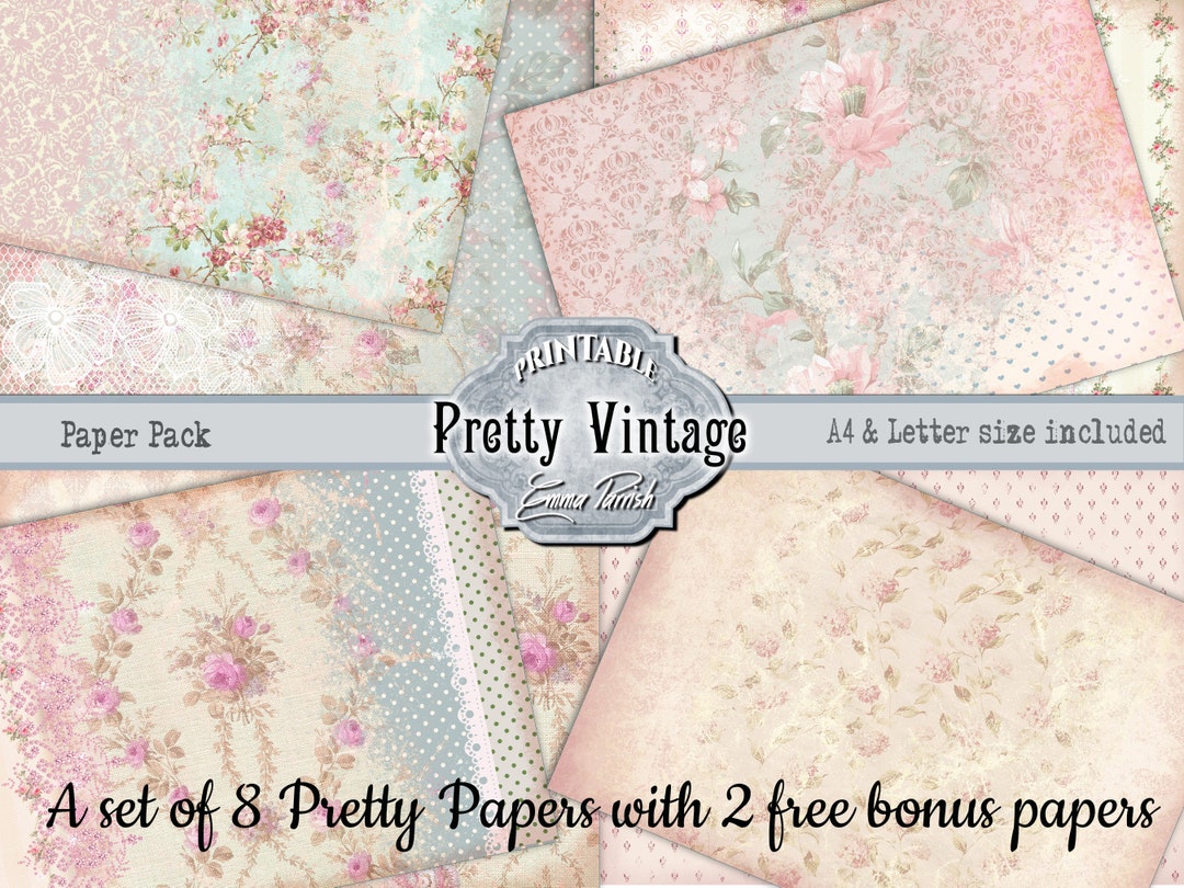 Pretty Vintage Printable Papers, Shabby Chic Paper, Pink Blue Digital ...