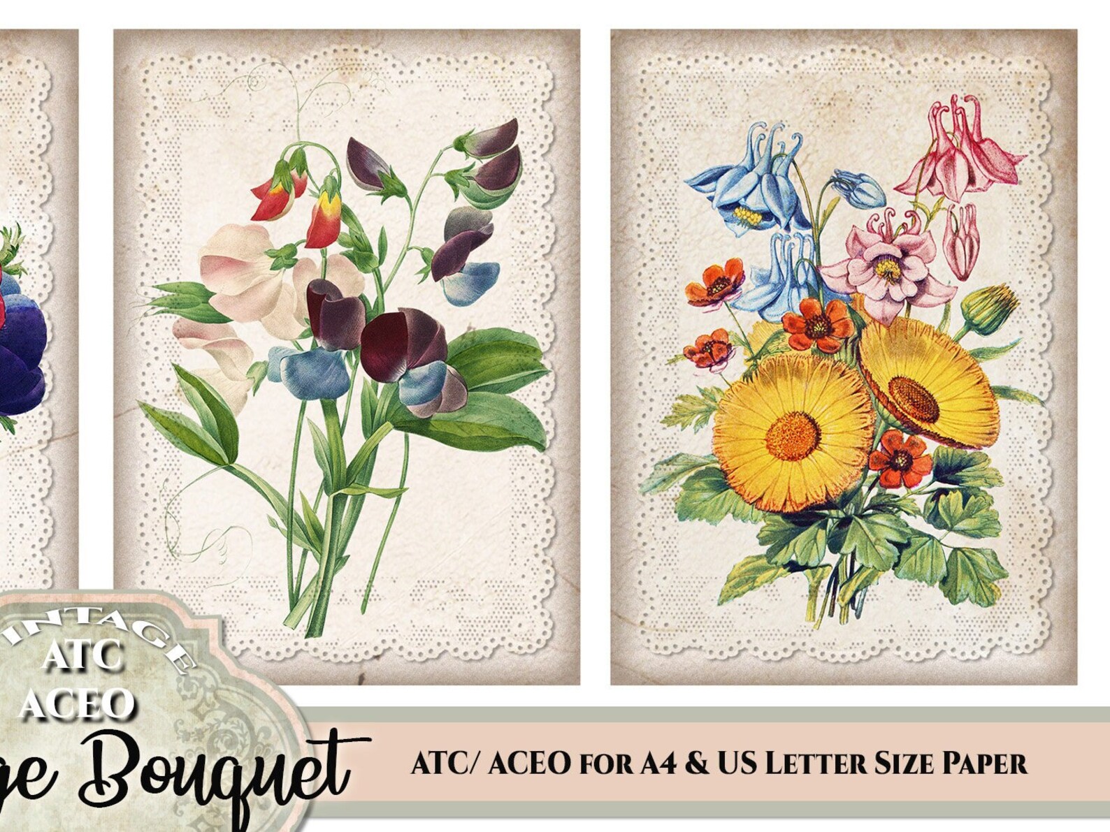 ACEO ATC Vintage Bouquet Flowers Card Making Tags - Etsy