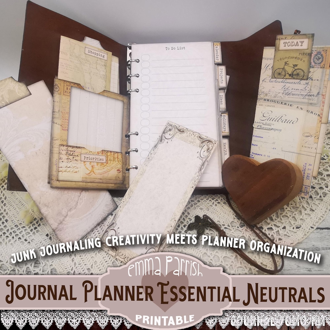 Journal Planner Printables With Emma Parrish, Personal Size, Vintage Neutrals Kit, Organiser ...