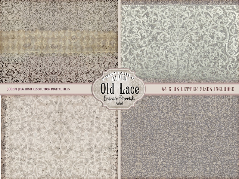Vintage Lace Printable Digital Paper, Antique Lace Junk Journal Pages ...