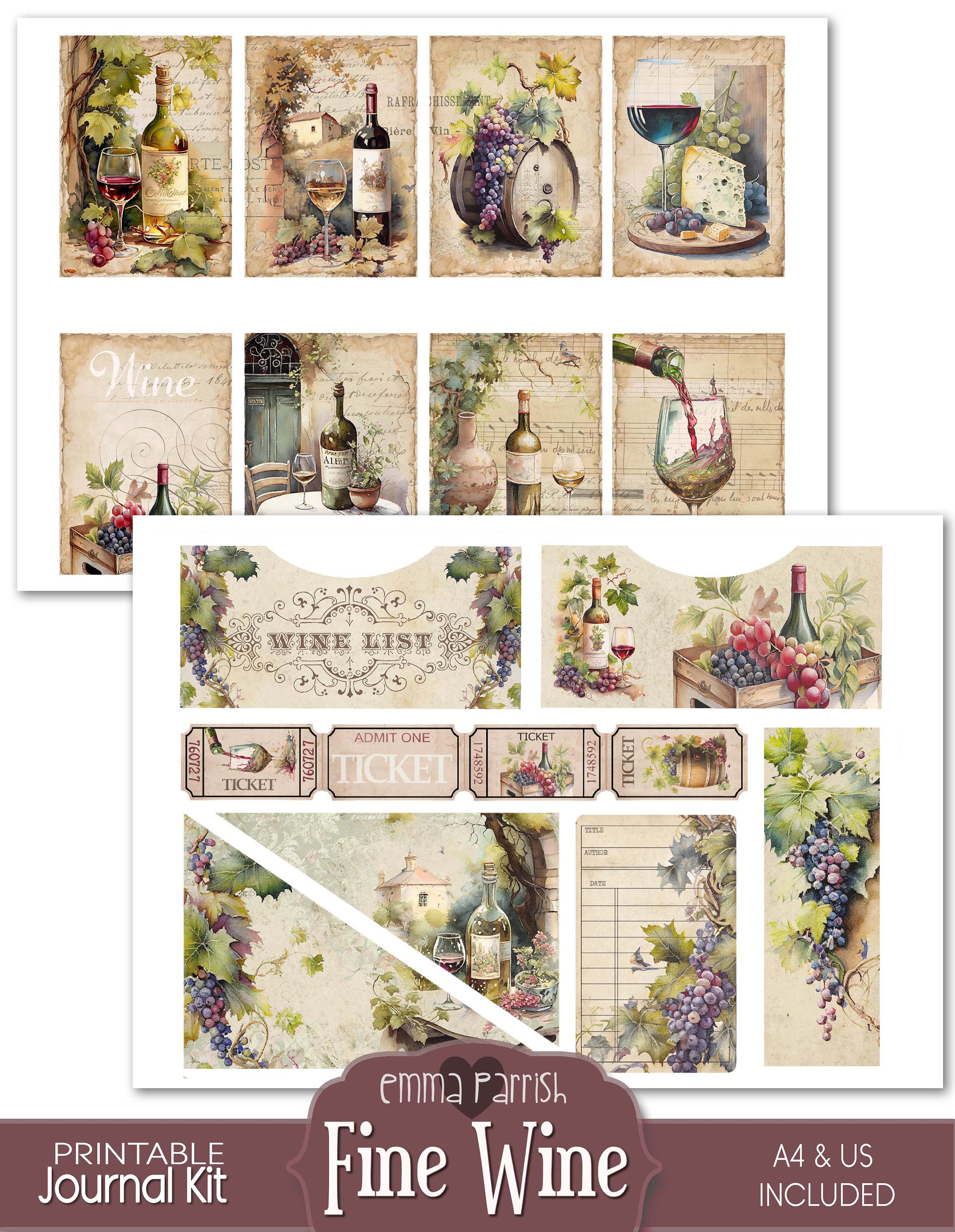 Wine Junk Journal Kit, Printable, Wine Lover Gift, Vintage, Winery ...