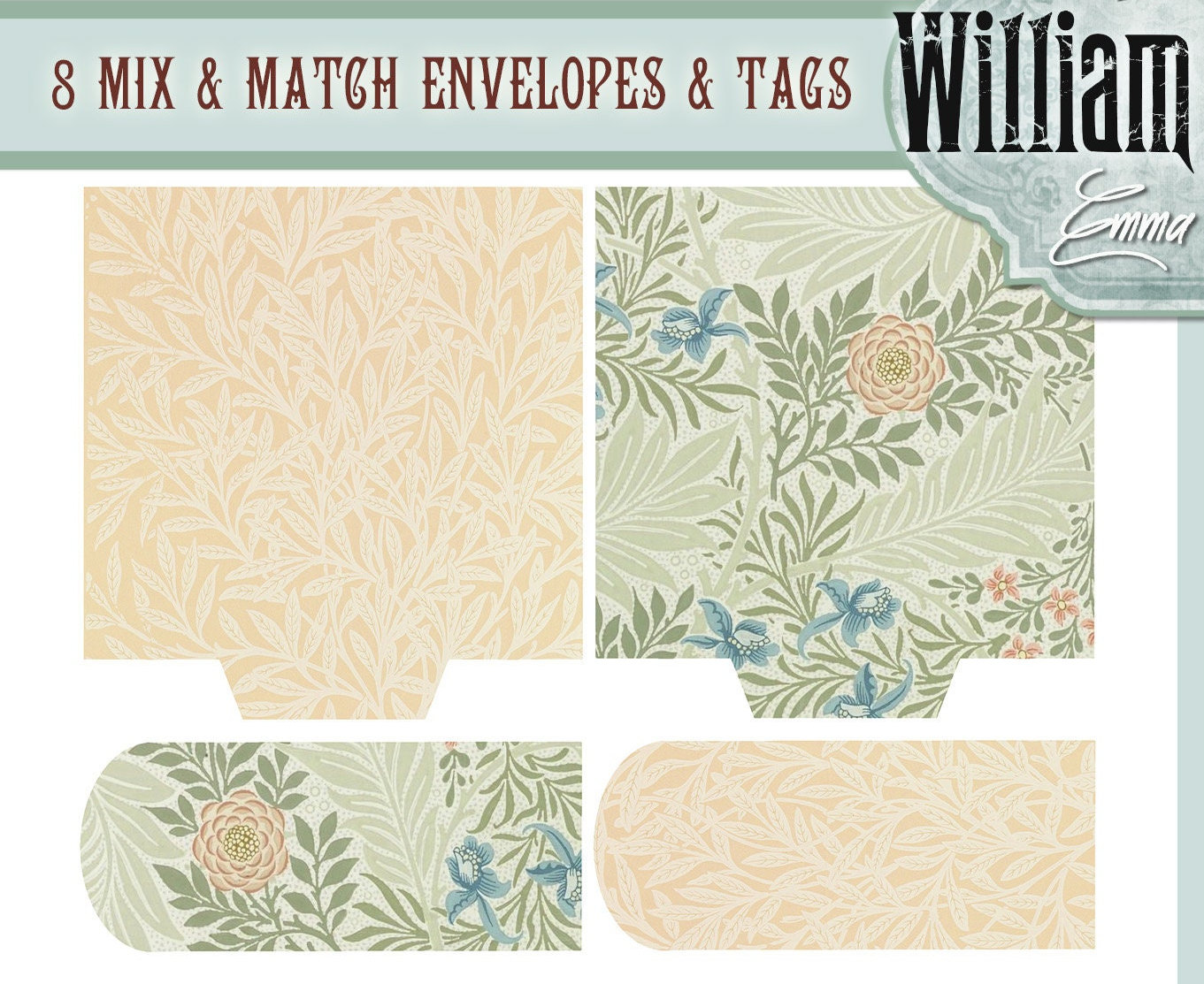 Junk Journal Printable Pocket Tags William Morris Printable - Etsy