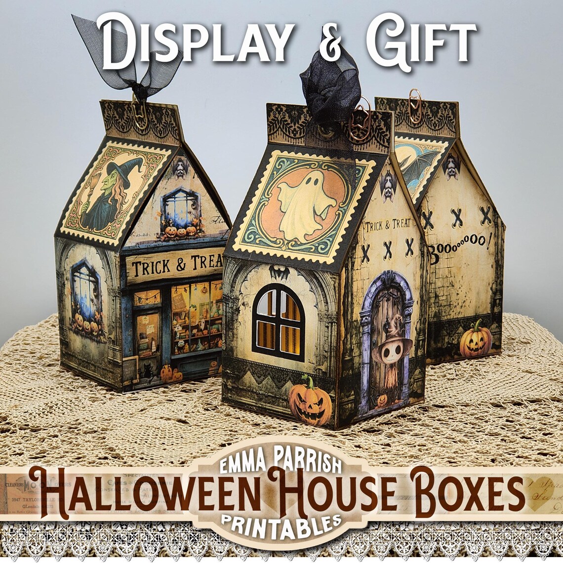 Halloween House Gift Box Set, Printable Halloween Treat Boxes, DIY ...