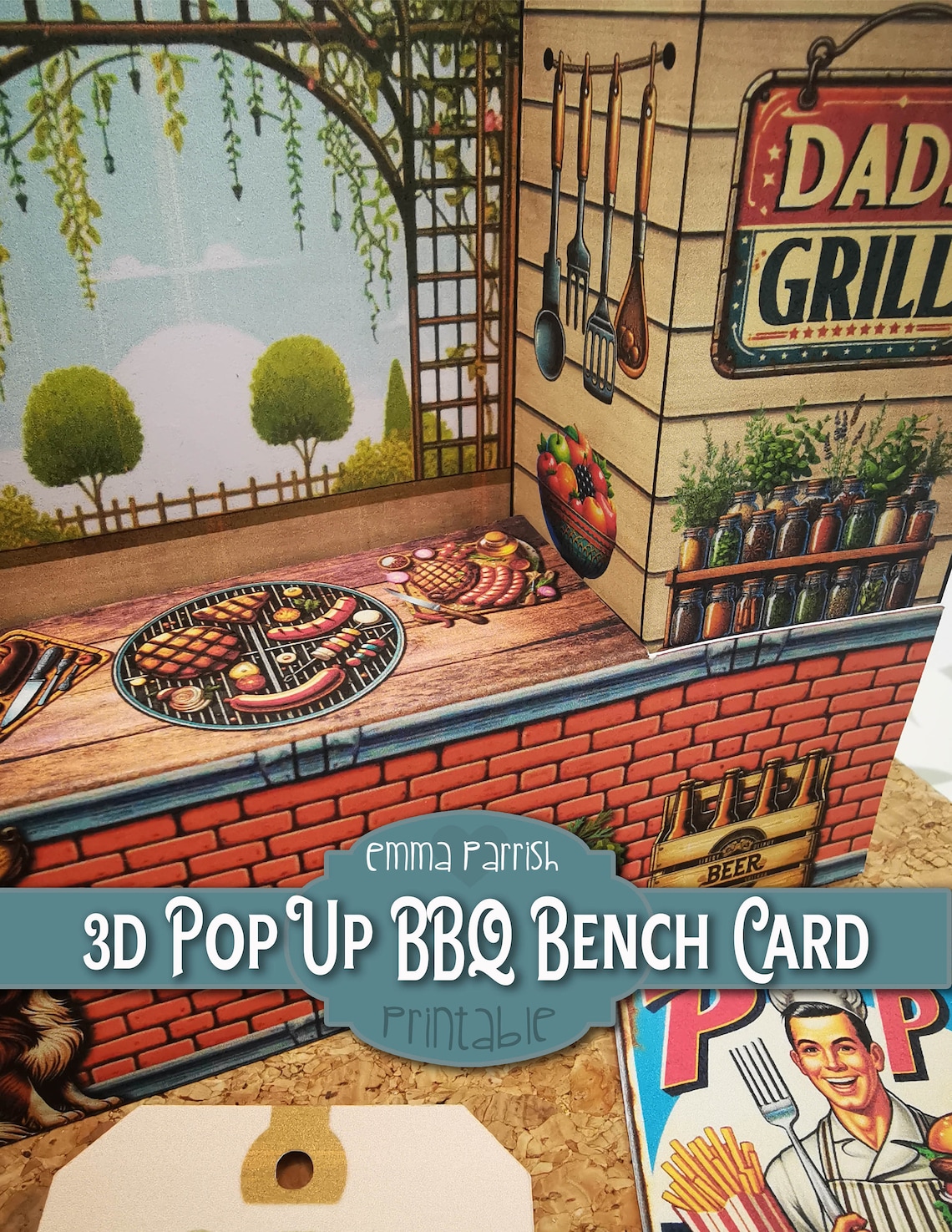 Pop up BBQ Bench Card, Male Mens Blue Cards, Dad, Grandad, Pops, Cricut ...