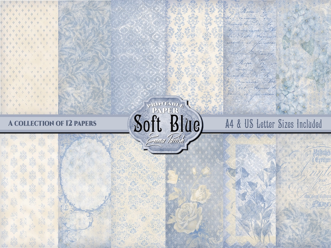 Blue Printable Paper Pack, Pretty Vintage Blue Junk Journal Pages ...
