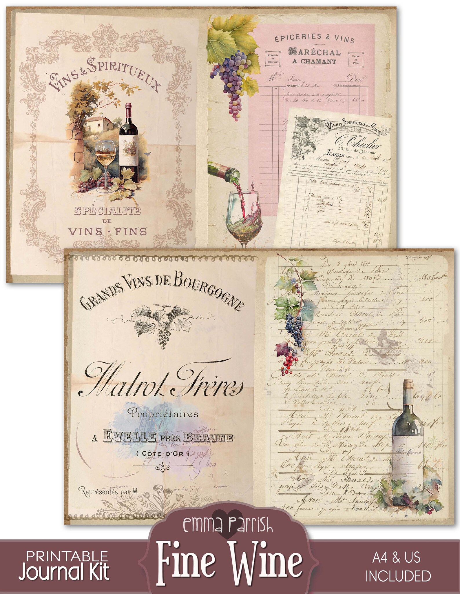 Wine Junk Journal Kit, Printable, Wine Lover Gift, Vintage, Winery ...