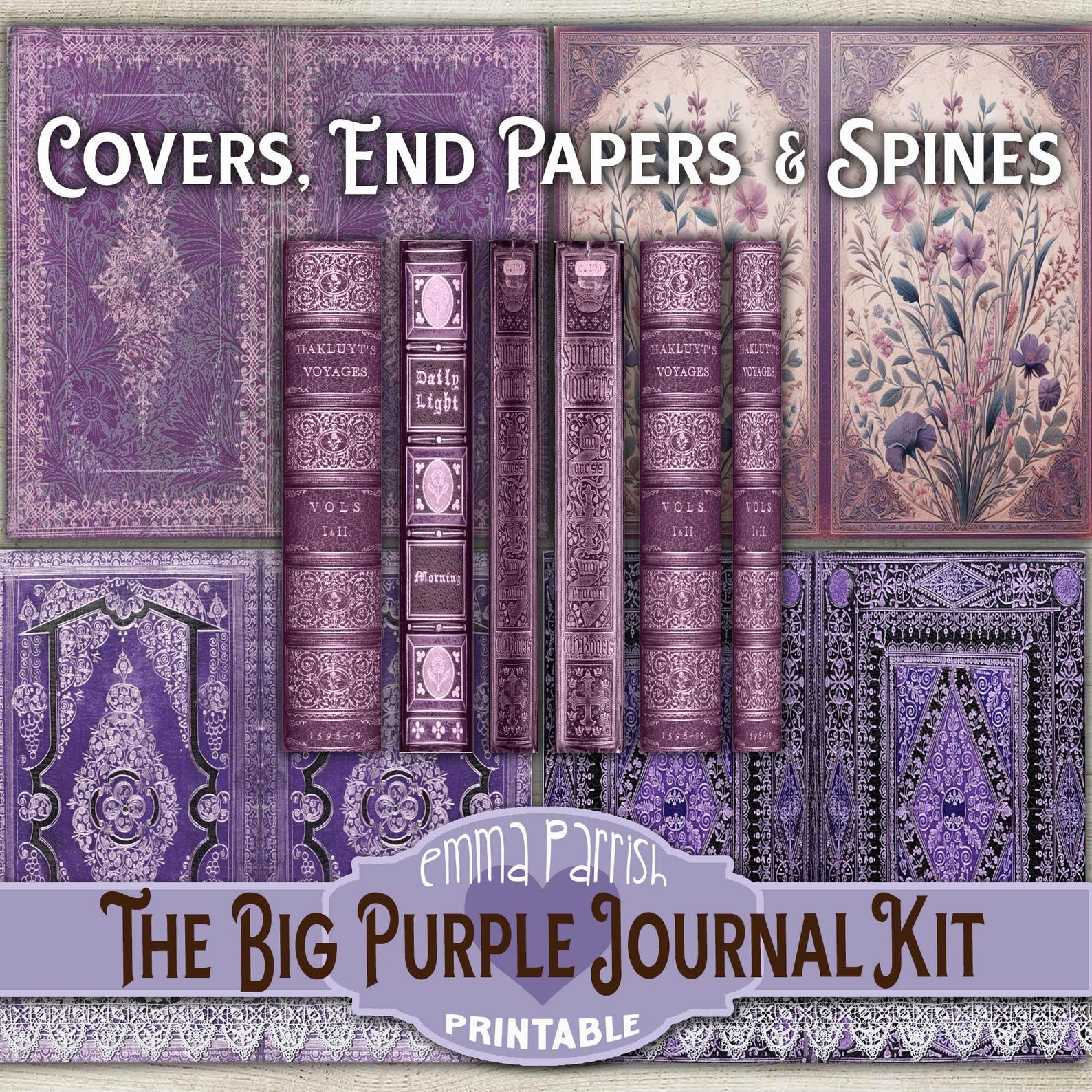 Big Purple Junk Journal Kit, Printable, Vintage Ephemera, Tags, Labels ...