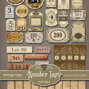 Vintage Number Label Tags, Numbers, Grunge, Number, Tags, Labels, Junk ...