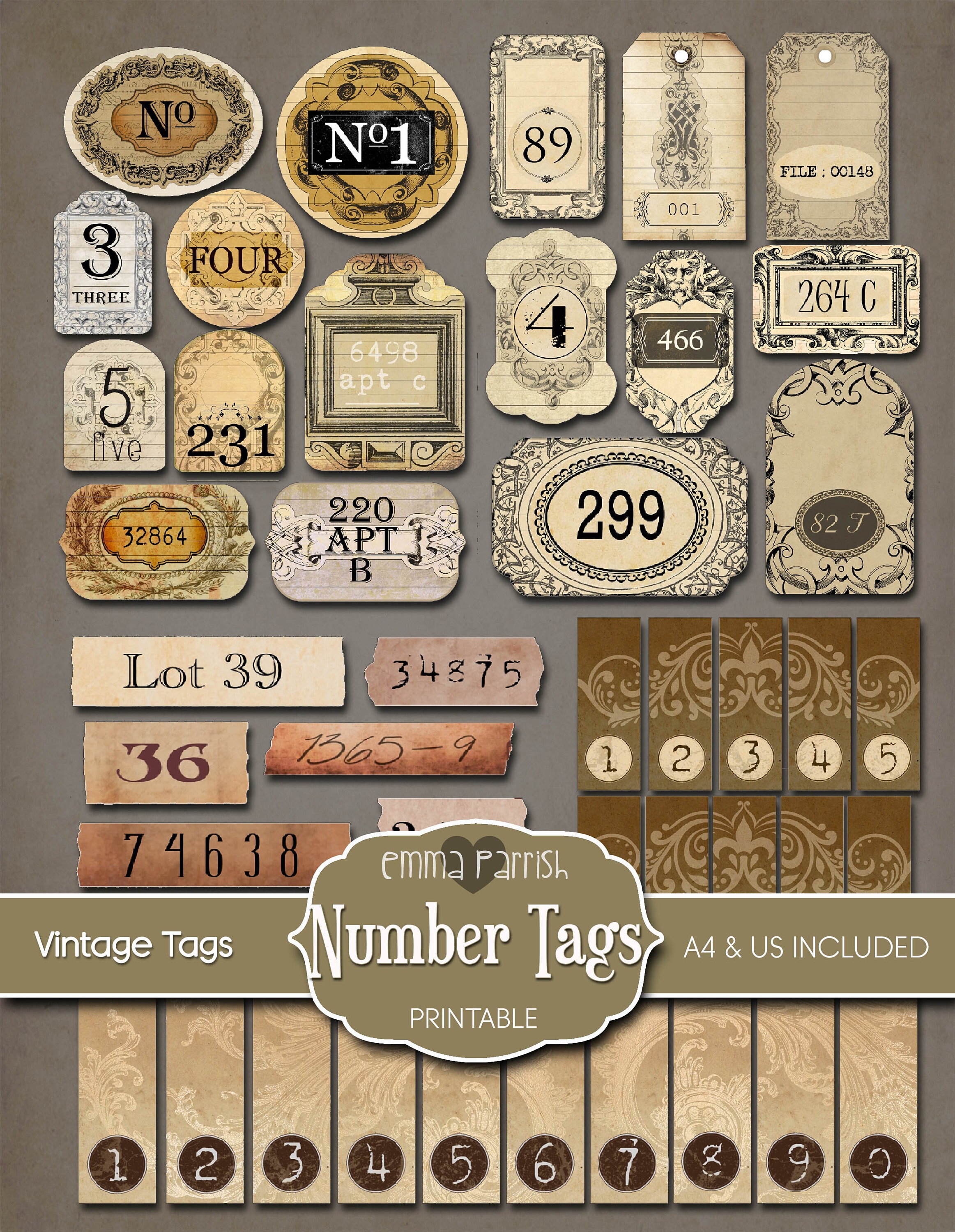 Vintage Number Label Tags Numbers Grunge Number Tags - Etsy