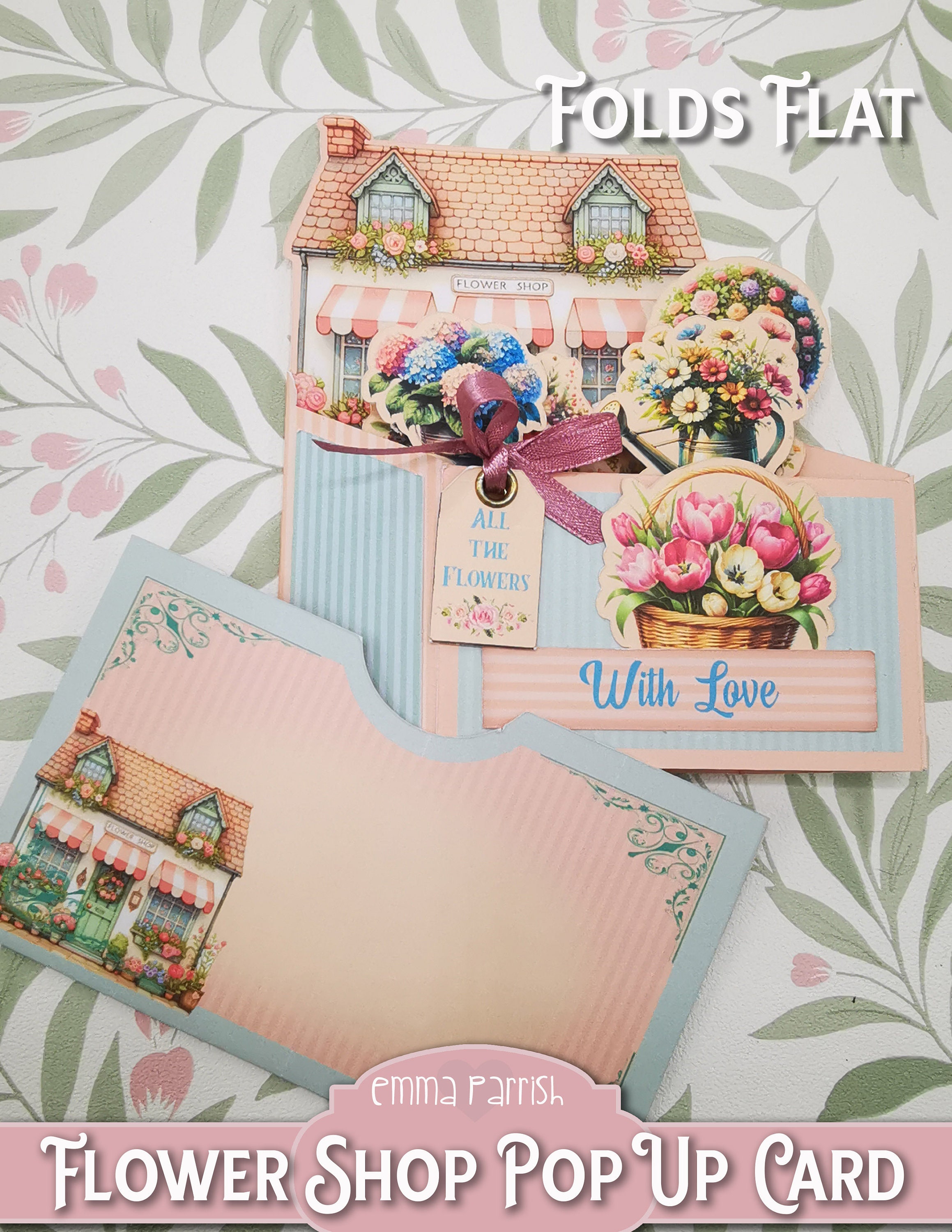 Pop up Flower Shop Card, Cricut, PNG, Box Card Printable, Roses, Pink ...